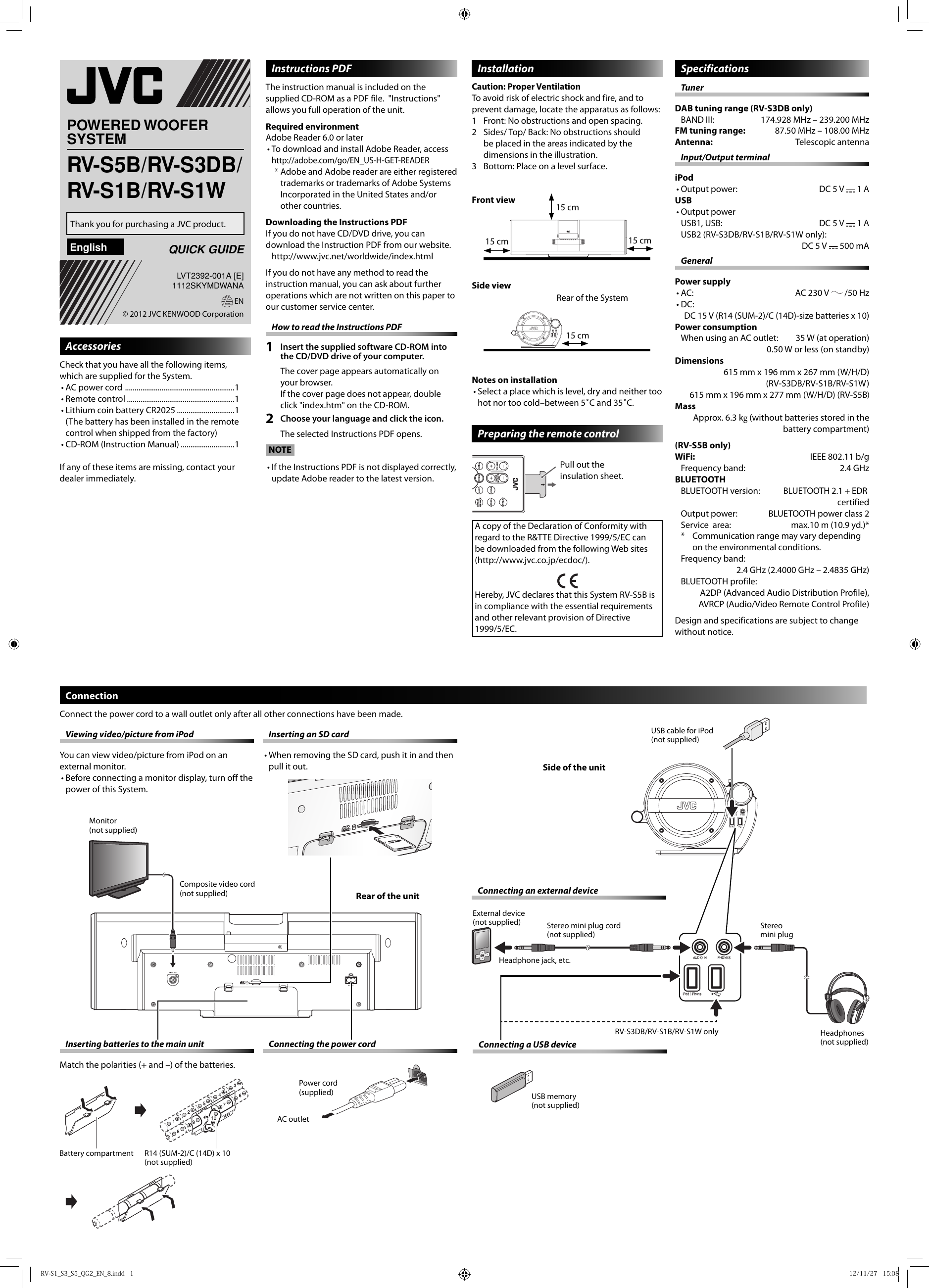 JVC RV S3DBE S5B/RV S3DB/RV S1B/RV S1W[E] User Manual LVT2392 001A