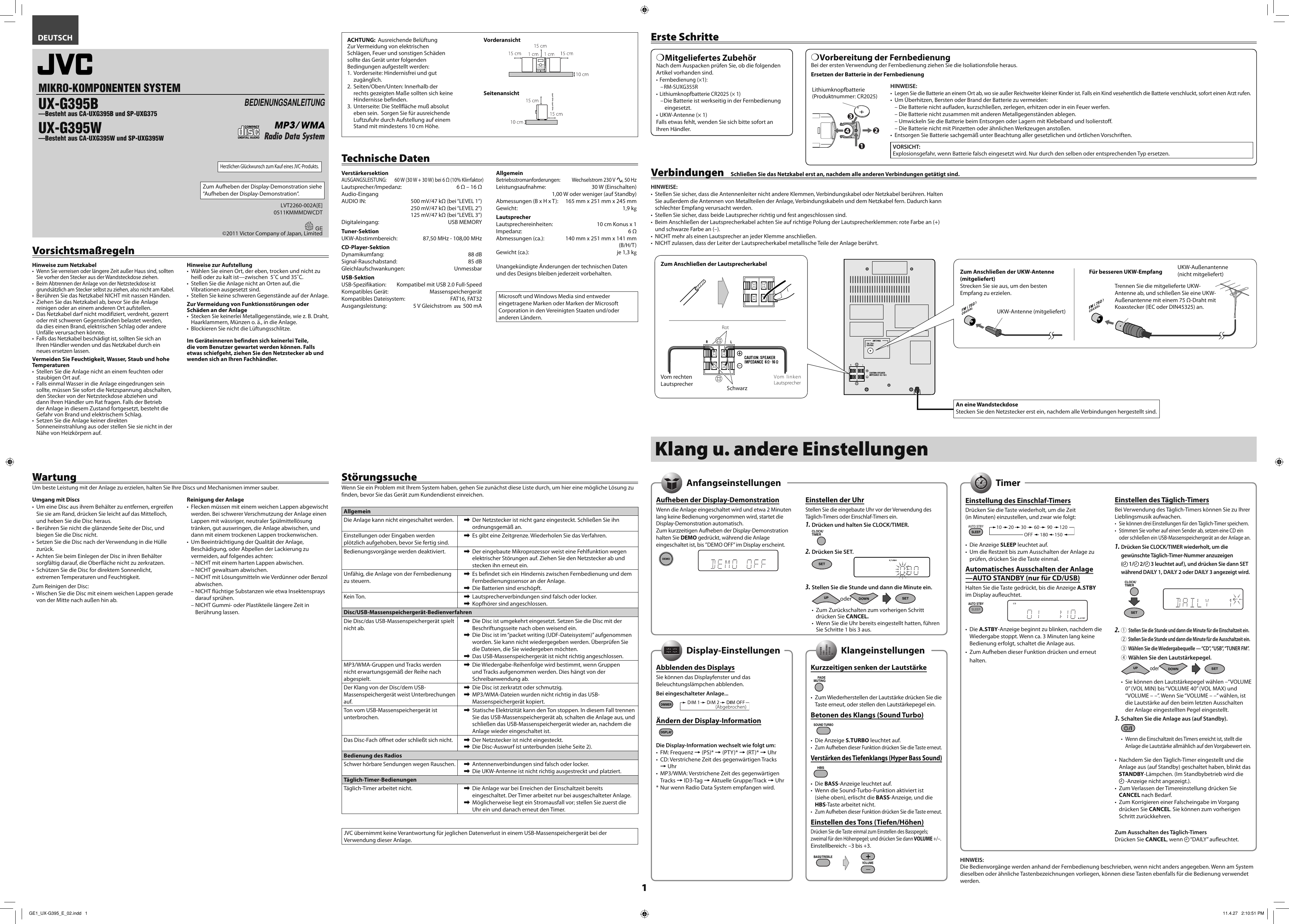 JVC UX G395WE G395[E] User Manual LVT2260 002A