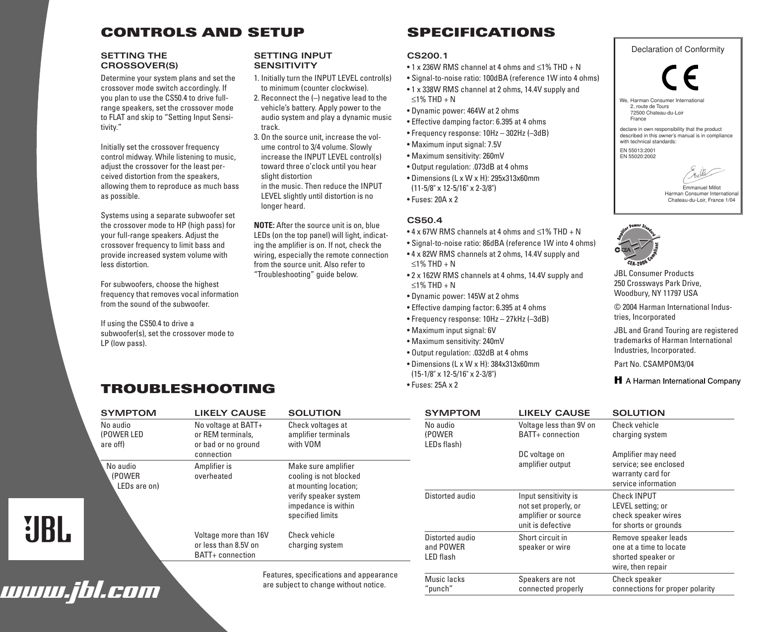 Jbl Cs200 1 Users Manual 20235_cs200_ENGelsk