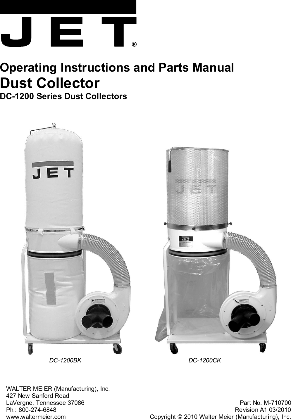 Jet Tools Dc 1200Ck Users Manual 710700 1200 Series Rev A 020408