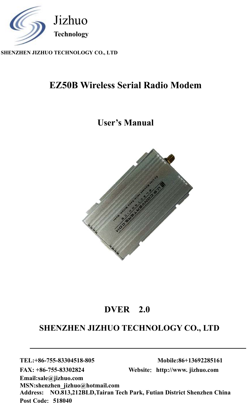 Jizhuo Technology EZ50B Wireless Serial Radio Modem User Manual Manual r2