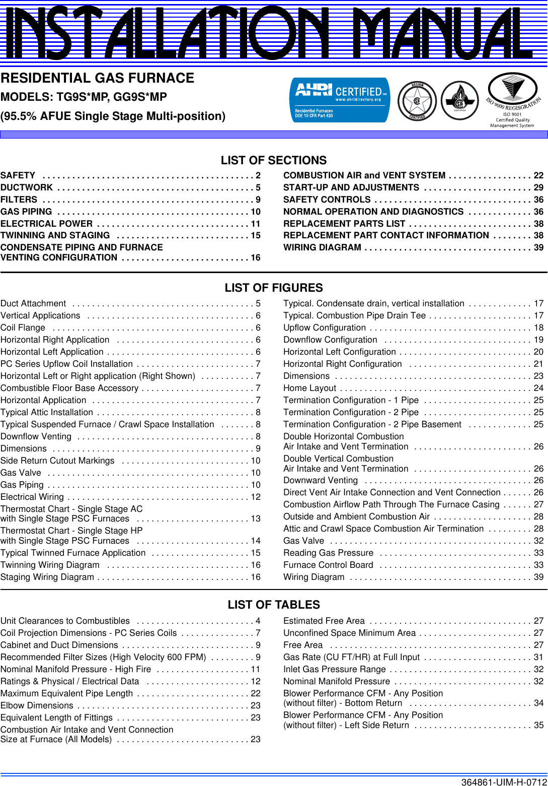 Johnson Controls Inc Furnace Gg9Smp Users Manual 364861 UIM H 0712