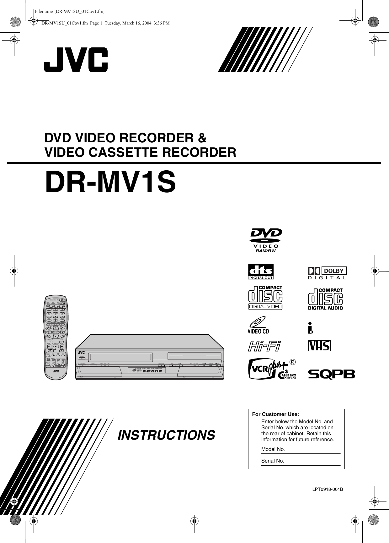 Jvc Dvd Video Recorder And Cassette Dr Mv1S Users Manual MV1SU_00