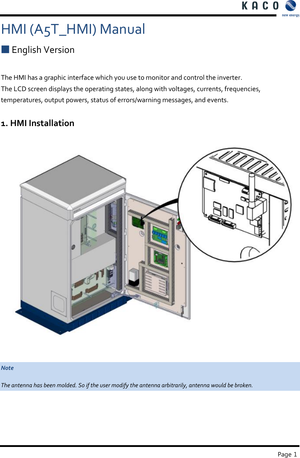 KACO new energy HMI Limited Single Modular Transmitter User Manual DSP ...