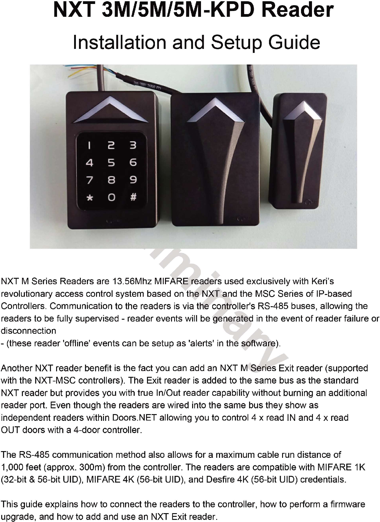 KERI Systems NXT-5M-KPD NXT-M Series Reader User Manual