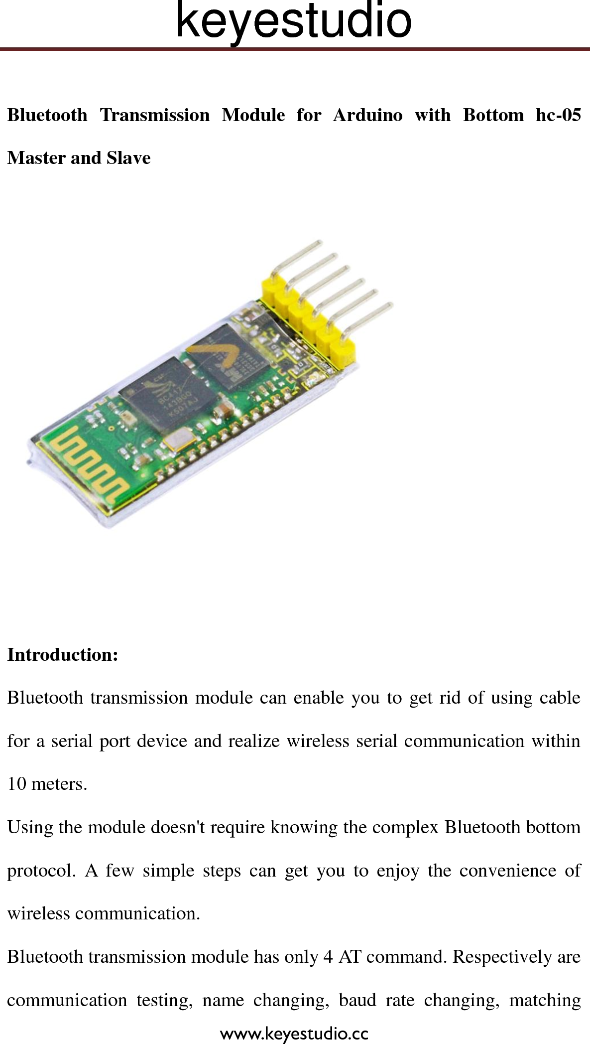 KEYES DIY Robot HC-05 Bluetooth Transmission Module for Arduino with Bottom hc-05 Master and ...