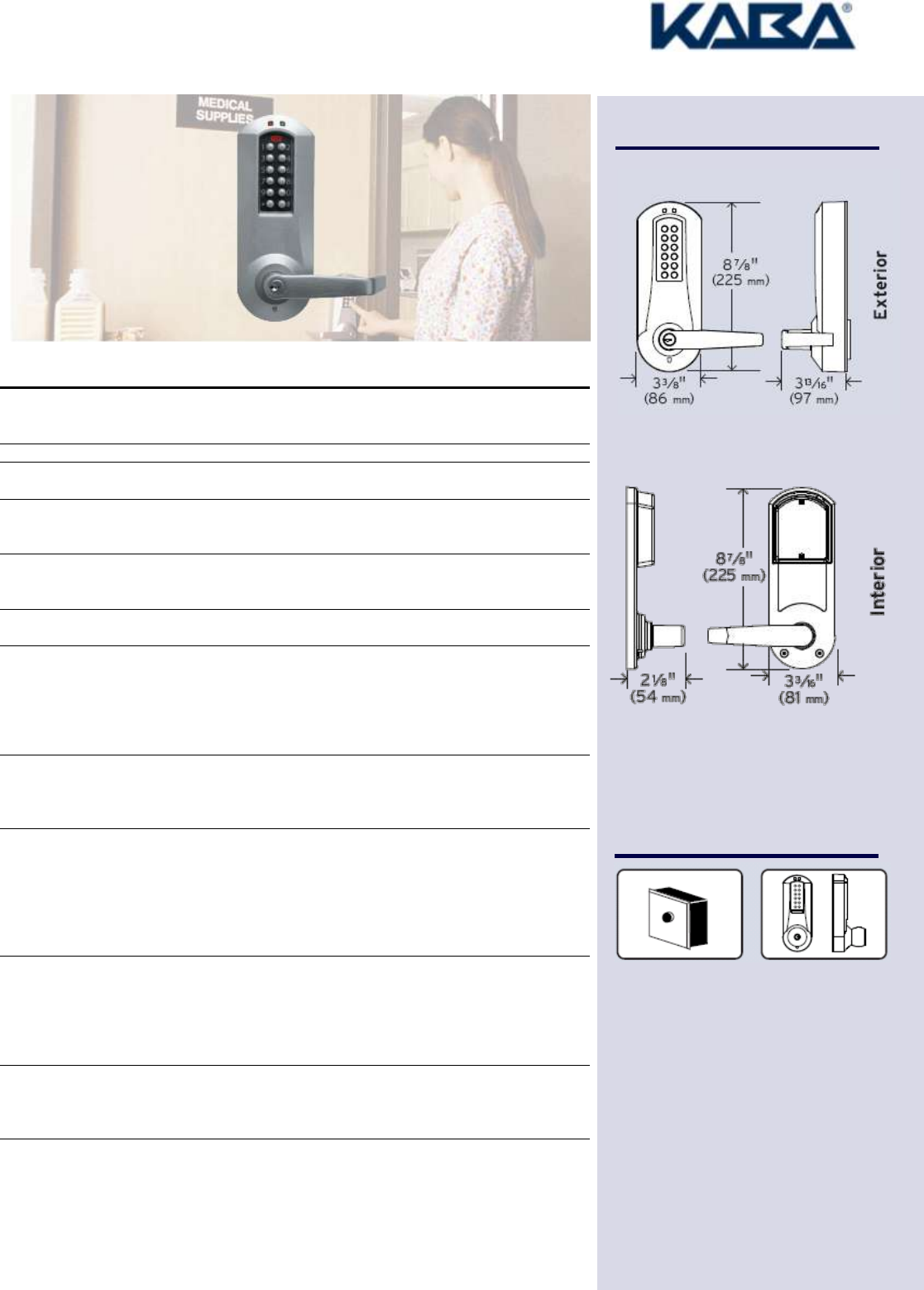 Kaba E Plex 5700 Con Pestillo Cilíndrico 5200 Series Specifications Spanish