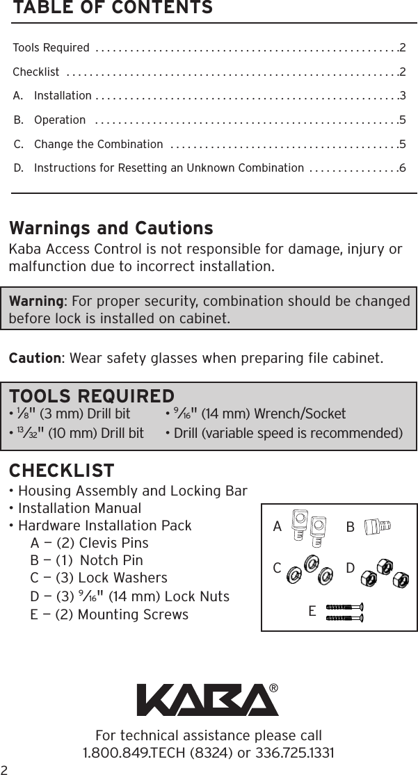 Kaba Installation Fileguard Instructions PKG3133