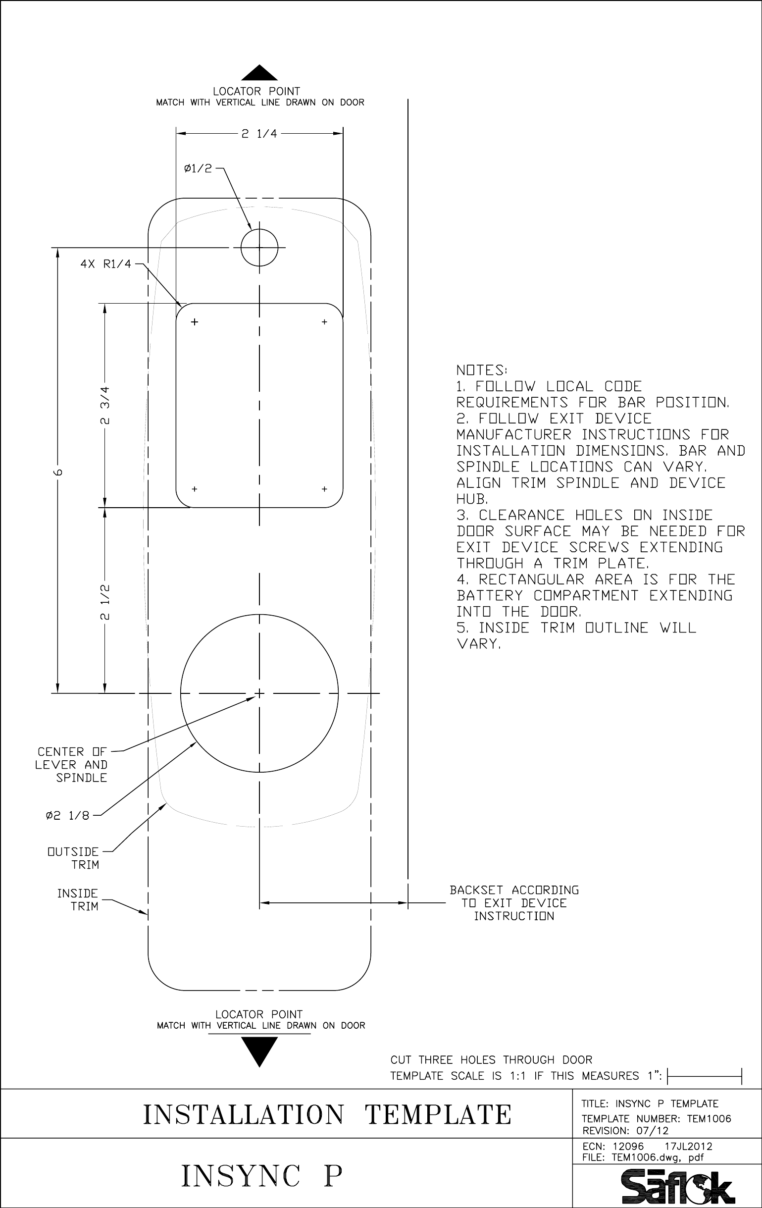 Kaba TEM1006 072012 In Sync Common Panic/Exit Device Insync panic exit