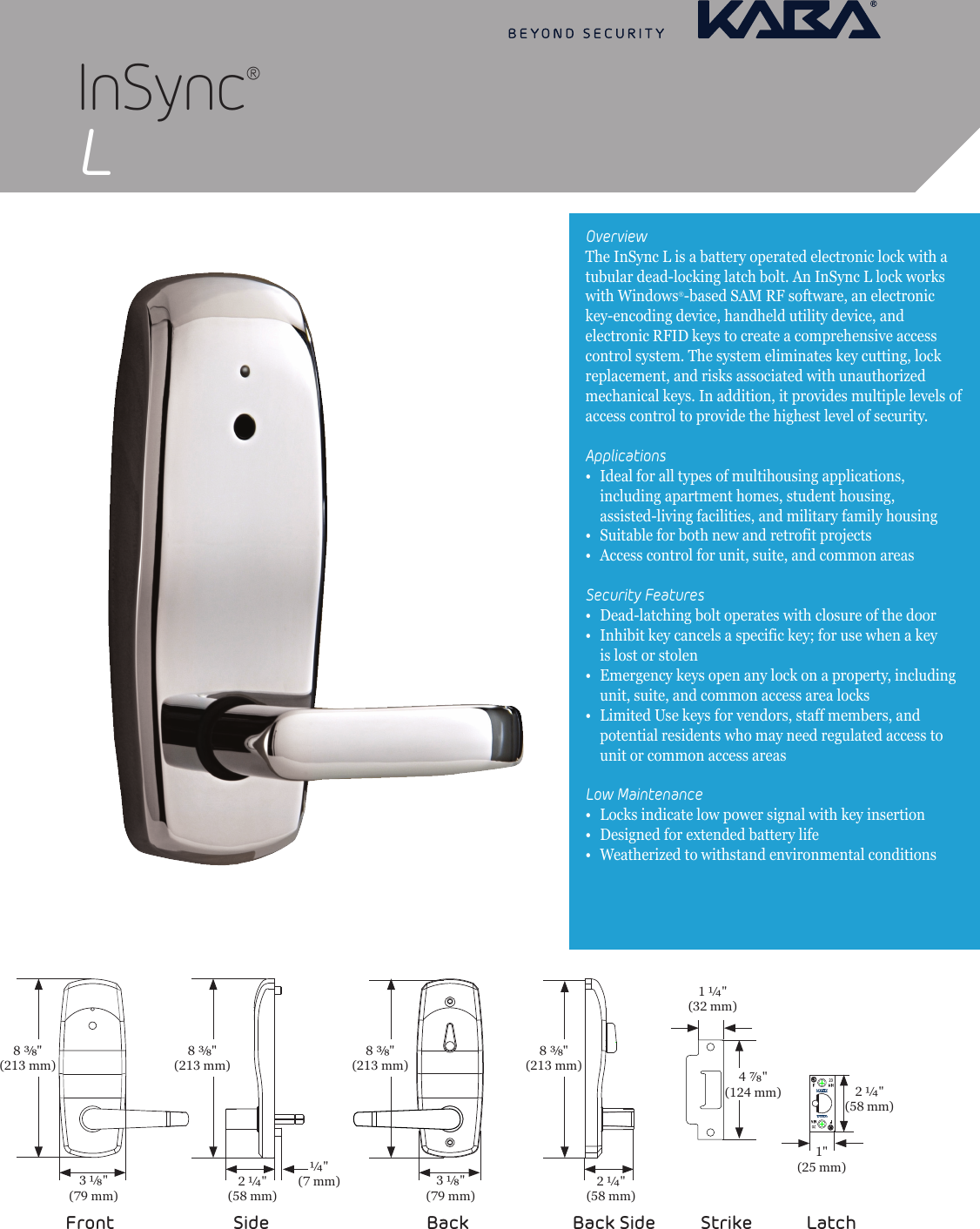 Kaba In Sync L Data Sheet KAA1229 Insync