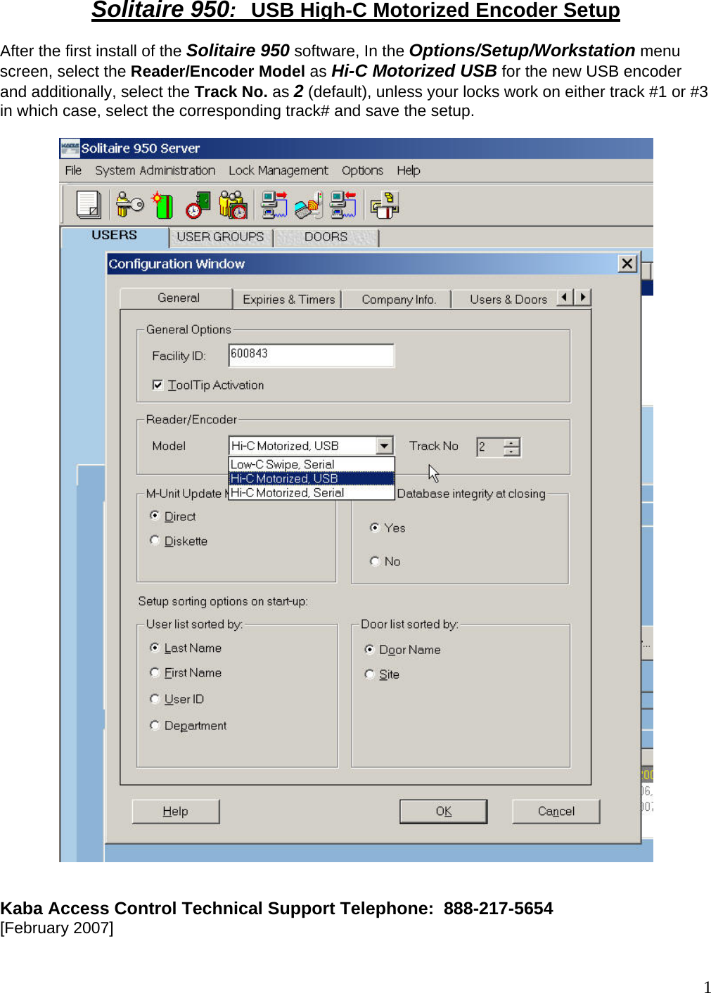 Kaba 2007 Marketing Bulletin Solitaire 950 Encoder Setup
