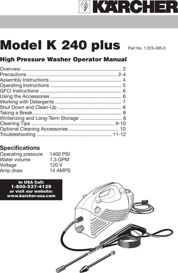 Karcher K 240 Users Manual 5960 383en