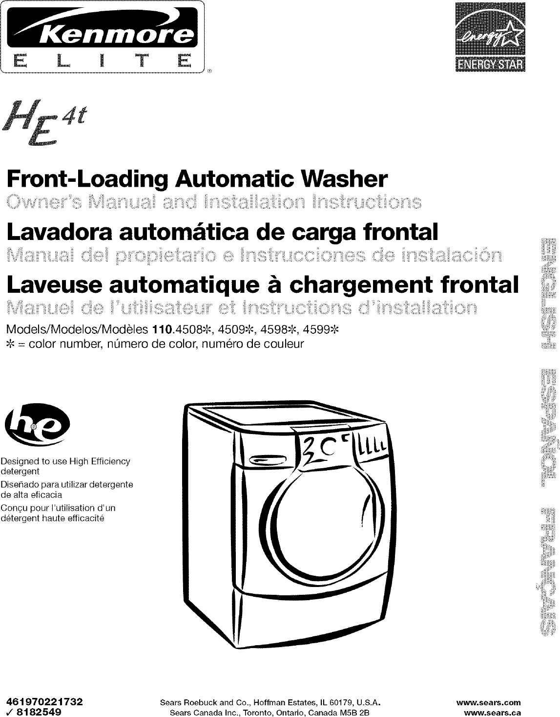 Kenmore Elite 11045081400 User Manual RESIDENTIAL WASHER Manuals And ...