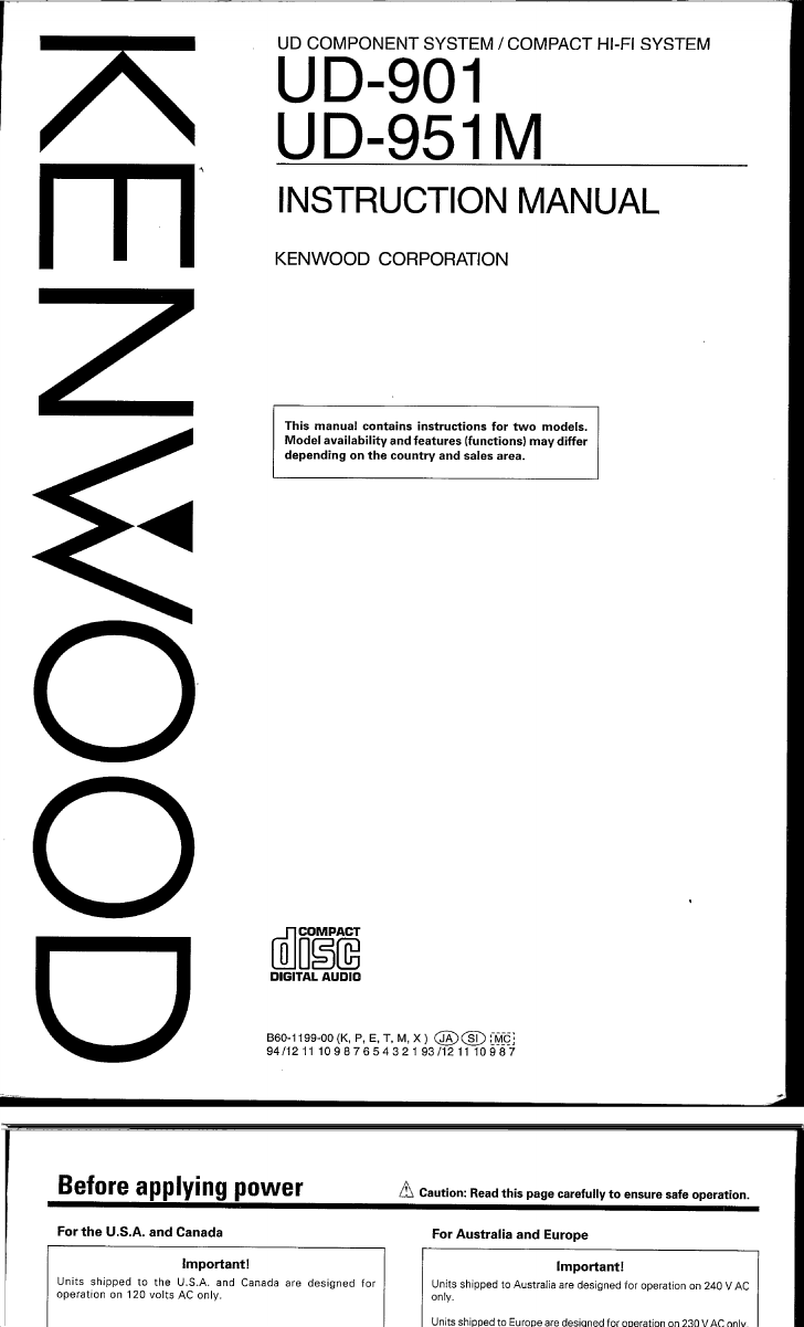 Kenwood C B9 Owner S Manual UD 901 951