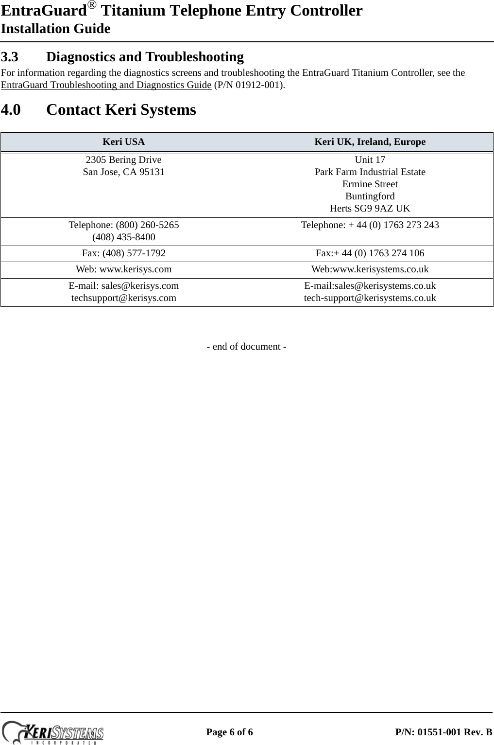 Keri Systems EntraGuard_Titanium_Installation_Guide Entra Guard ...