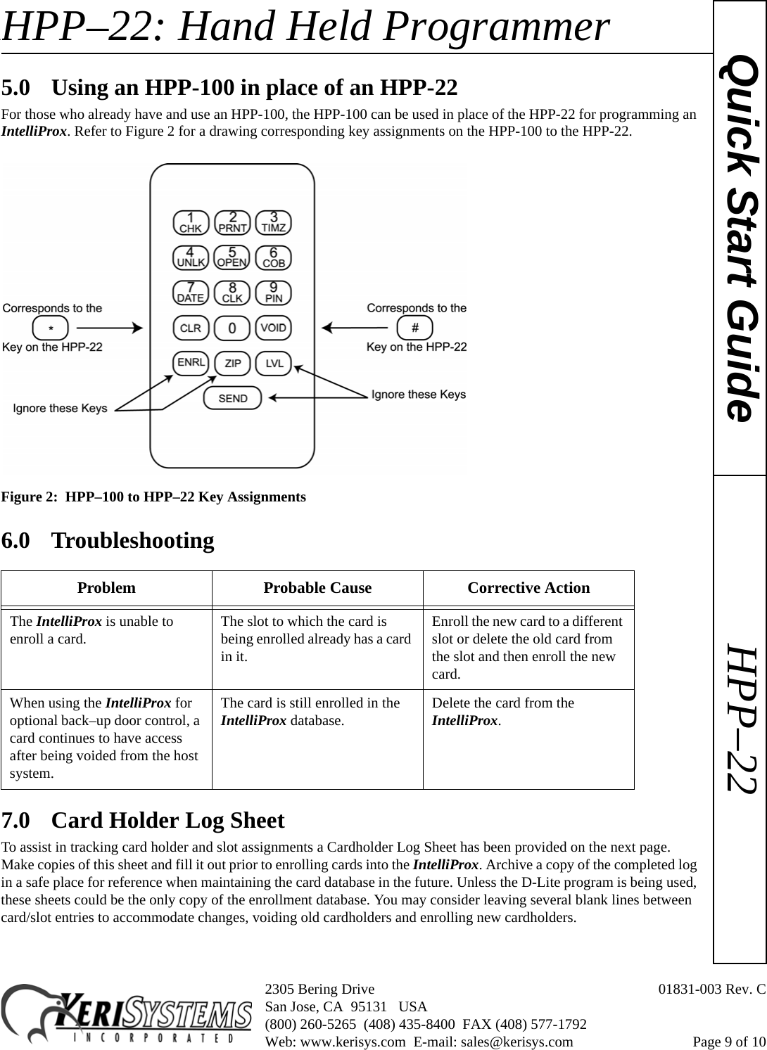 Keri Systems HPP 22_Combo 22 Hand Held Programmer Quick Start Guide