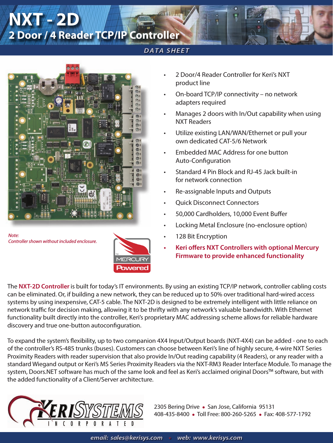 Keri Systems NXT 2D DS W Part#'s Product Guide 2DData Sheet2015