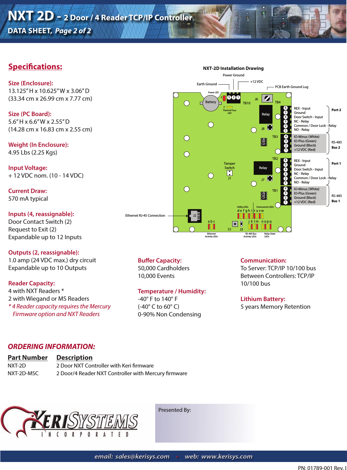 Keri Systems NXT 2D DS W Part#'s Product Guide 2DData Sheet2015