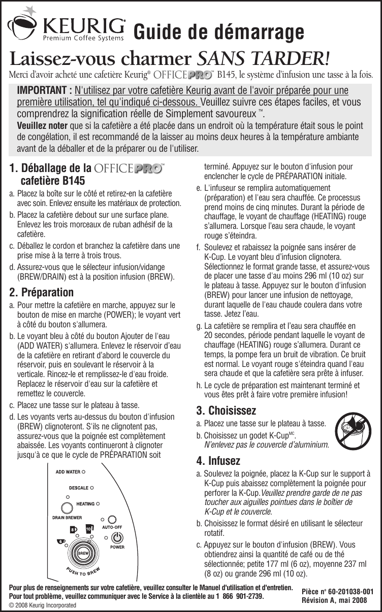 Keurig Officepro B145 Quick Start Guide B145_1023.qxp