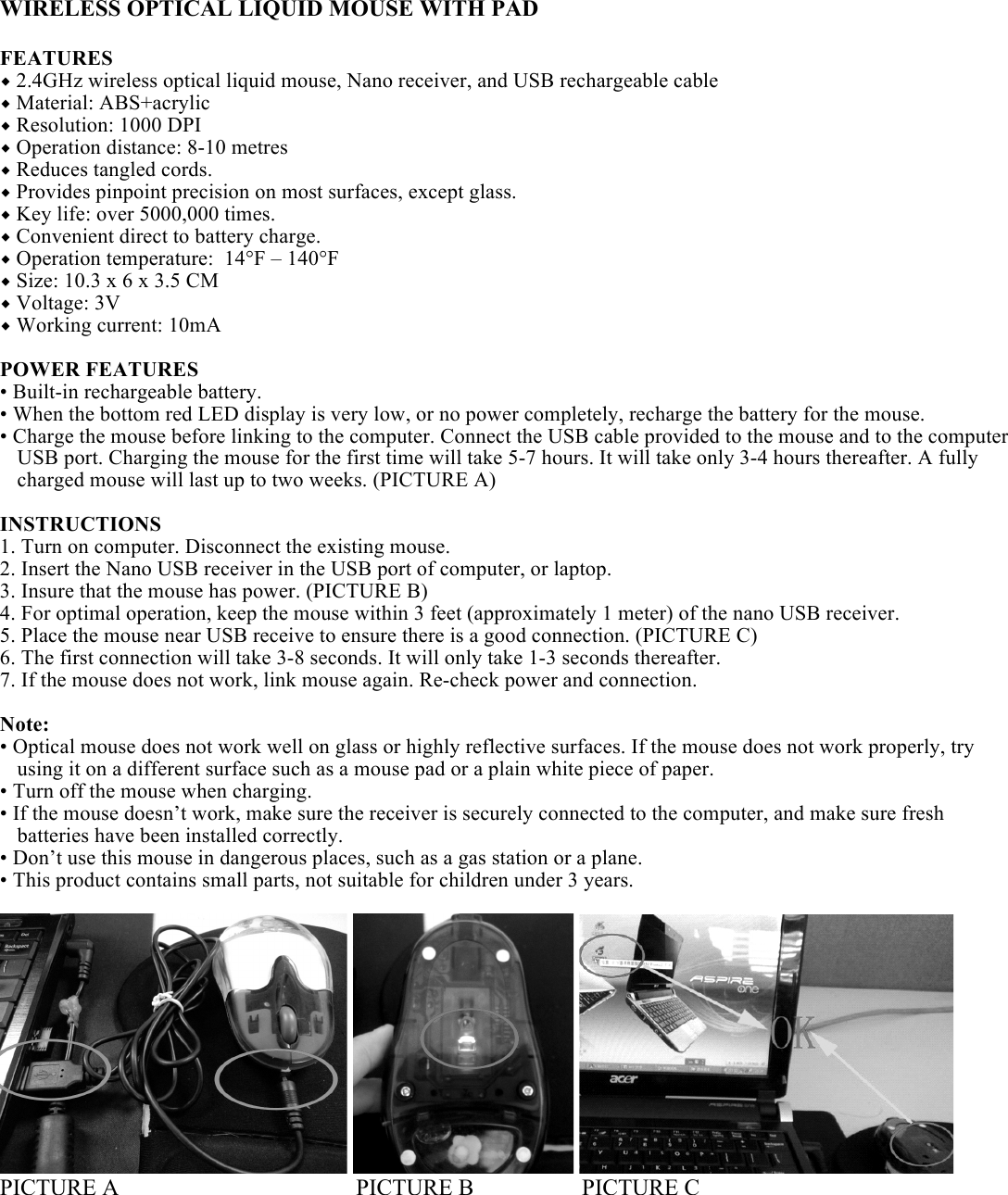 Key 13104 WIRELESS MOUSE User Manual WIRELESS MOUSE INSTRUCTIONS