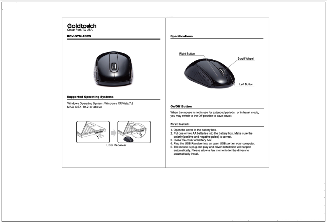 KeyOvation KOVGTM100W Goldtouch Wireless Mouse User Manual ...