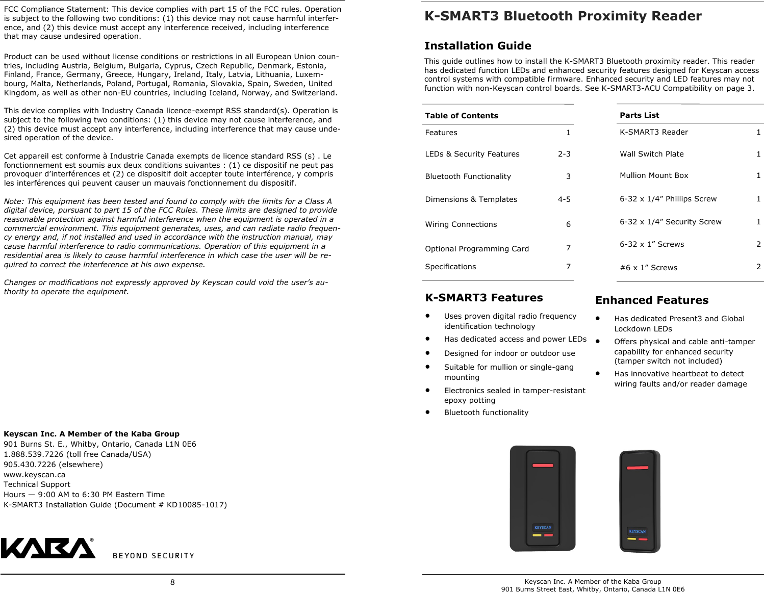 KeyScan KSMART3 K SMART3 Contactless Smartcard BLE Reader User Manual