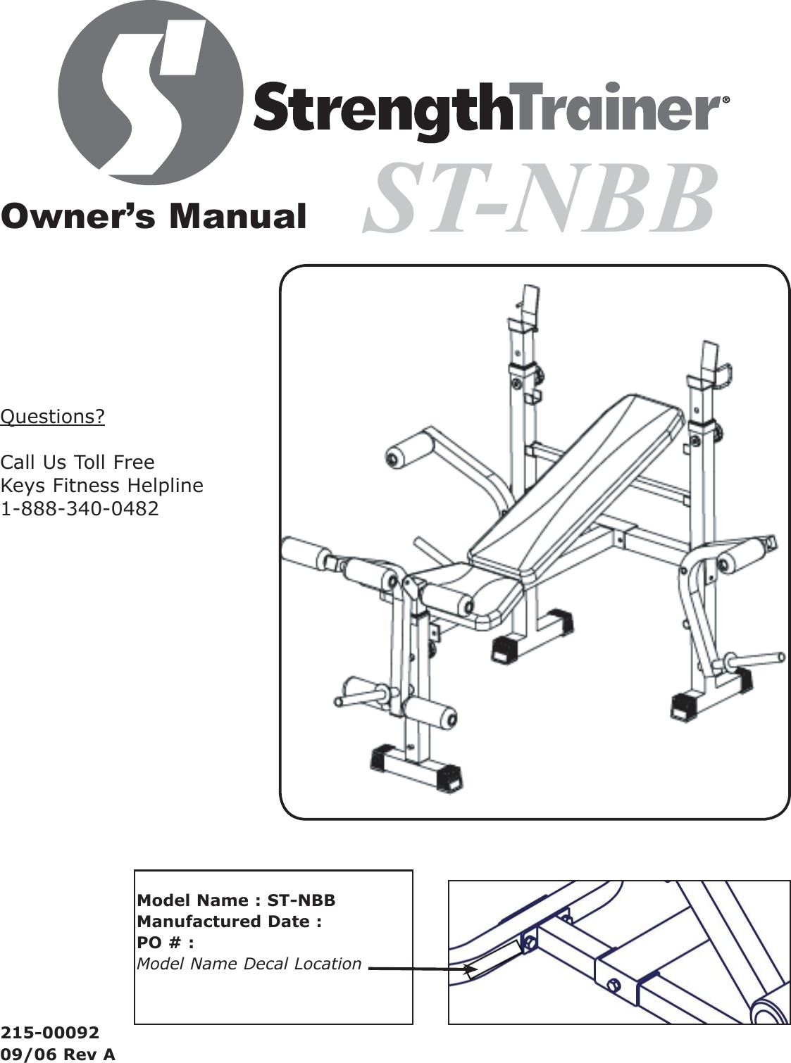 Keys Fitness St Nbb Users Manual Owners Rev A
