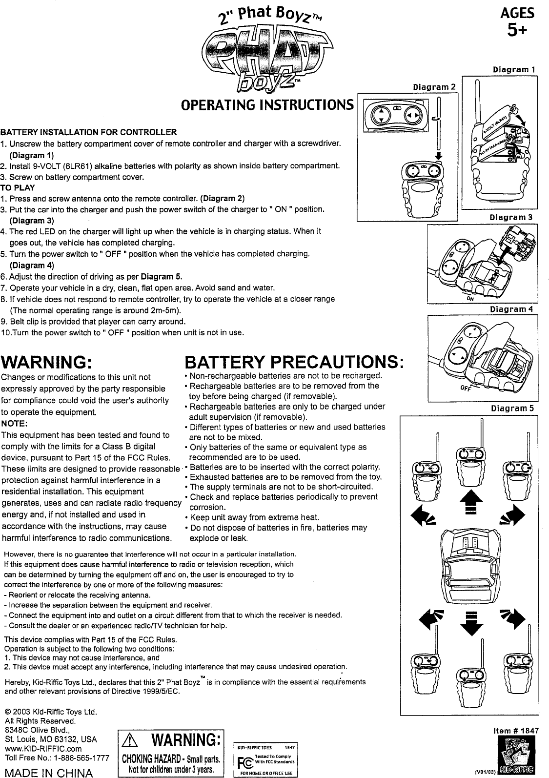 Kid Riffic Toys 1847-T27 RC Car User Manual