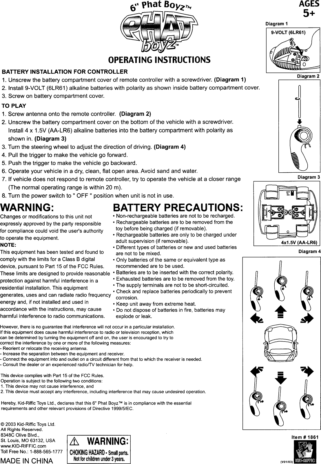 Kid Riffic Toys 1861-T27 RC Car User Manual