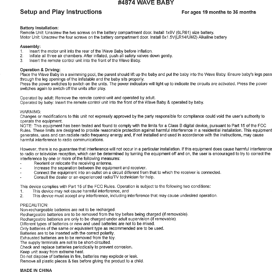 Kid Riffic Toys 4874-T49 Wave Baby User Manual