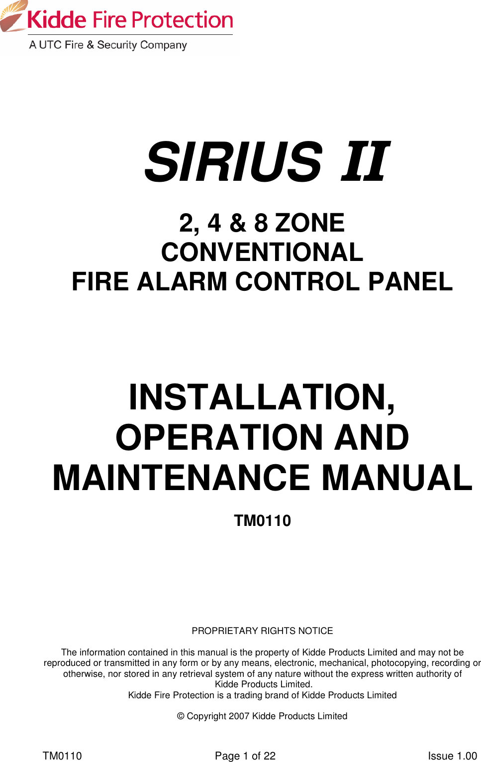 Kidde Fire Systems Smoke Alarm Tm0110 Users Manual Sirius II ...