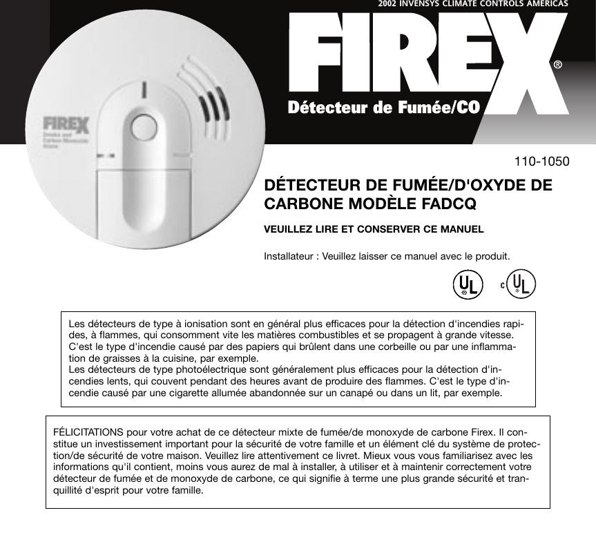 Kidde Firex Fadcq 7000 French 1101050 Owner S Manual 110 1050 FR
