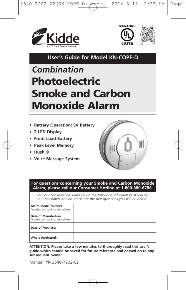 Kidde Kn Cope D Users Manual
