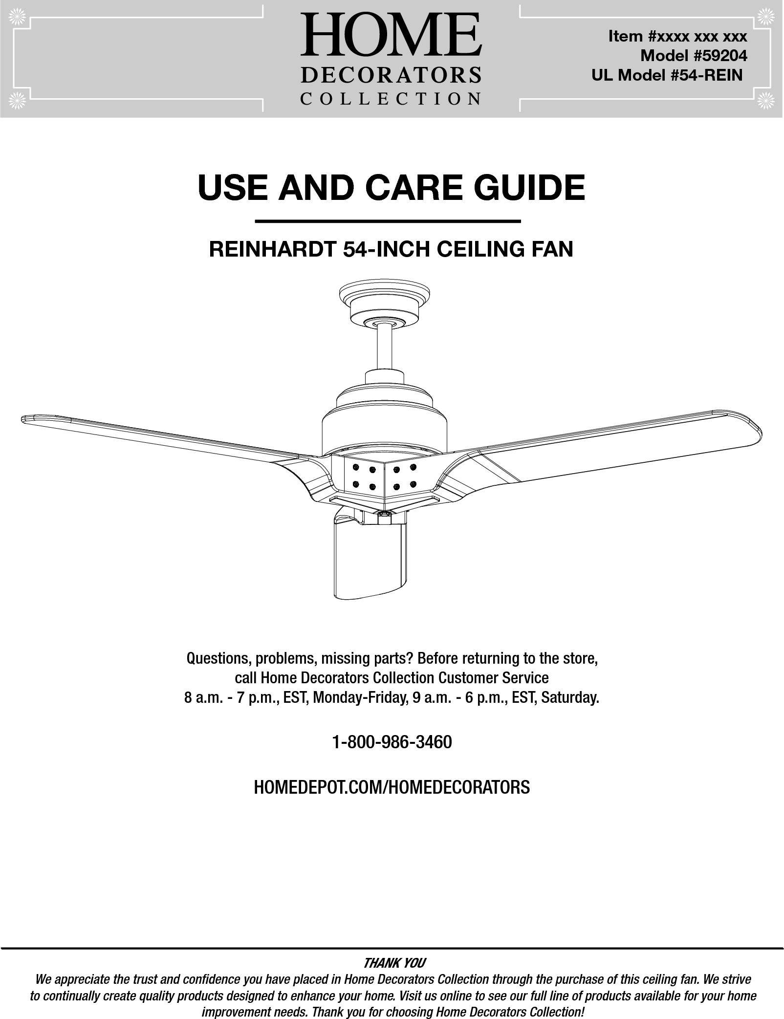 King of Fans 54REIND 54 inch Reinhardt User Manual