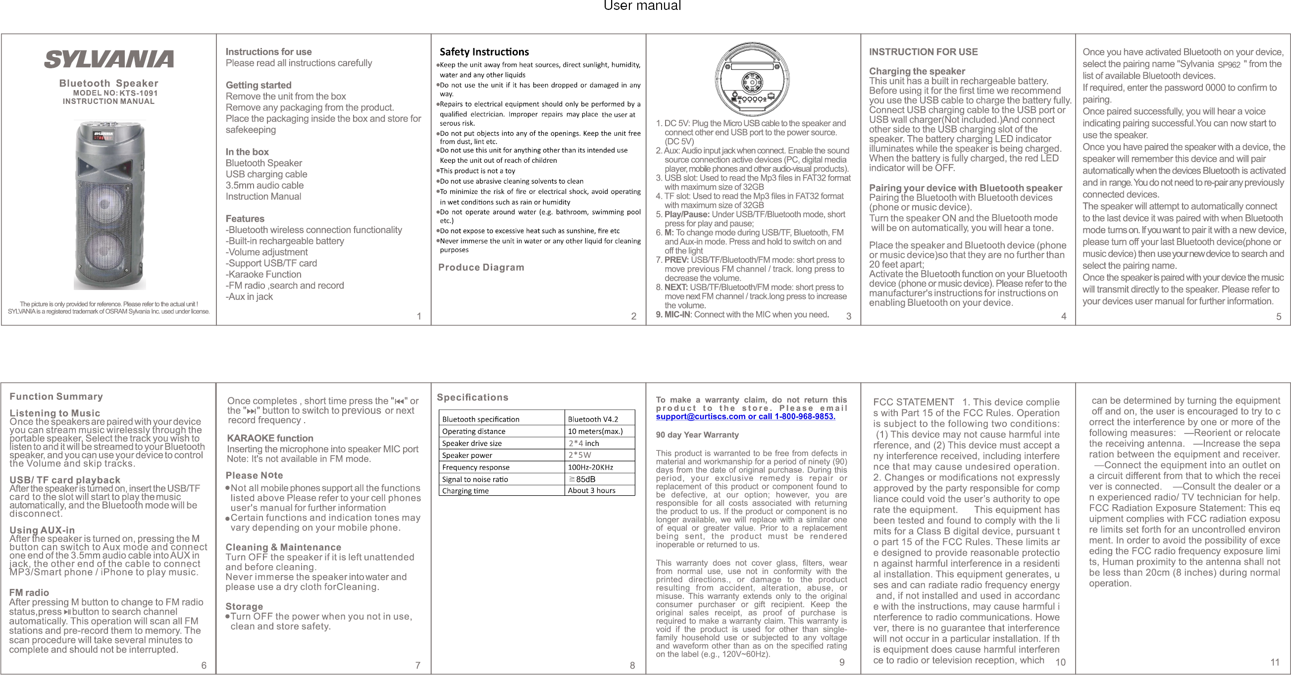 KingBoard Technology KTS1091 BLUETOOTH SPEAKER User Manual KTS 1091