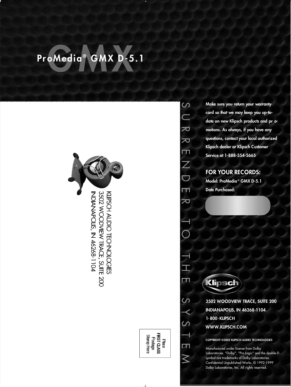 Klipsch Promedia Gmx D 5 1 Users Manual