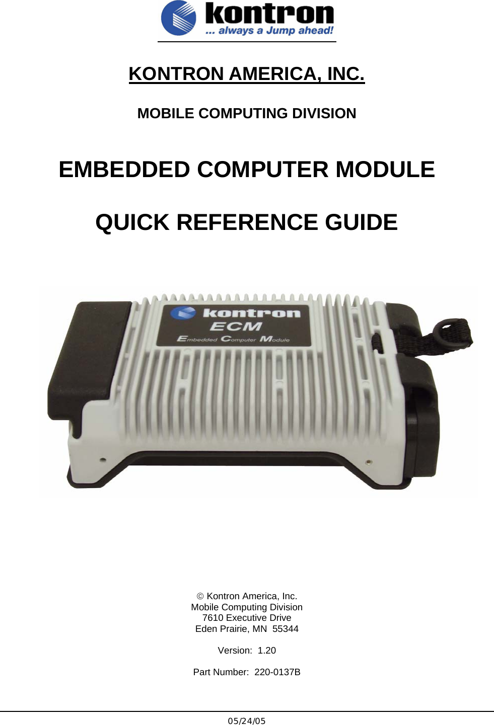 Kontron America ECM1400 ECM1400 Embedded Computer Module User Manual Manual