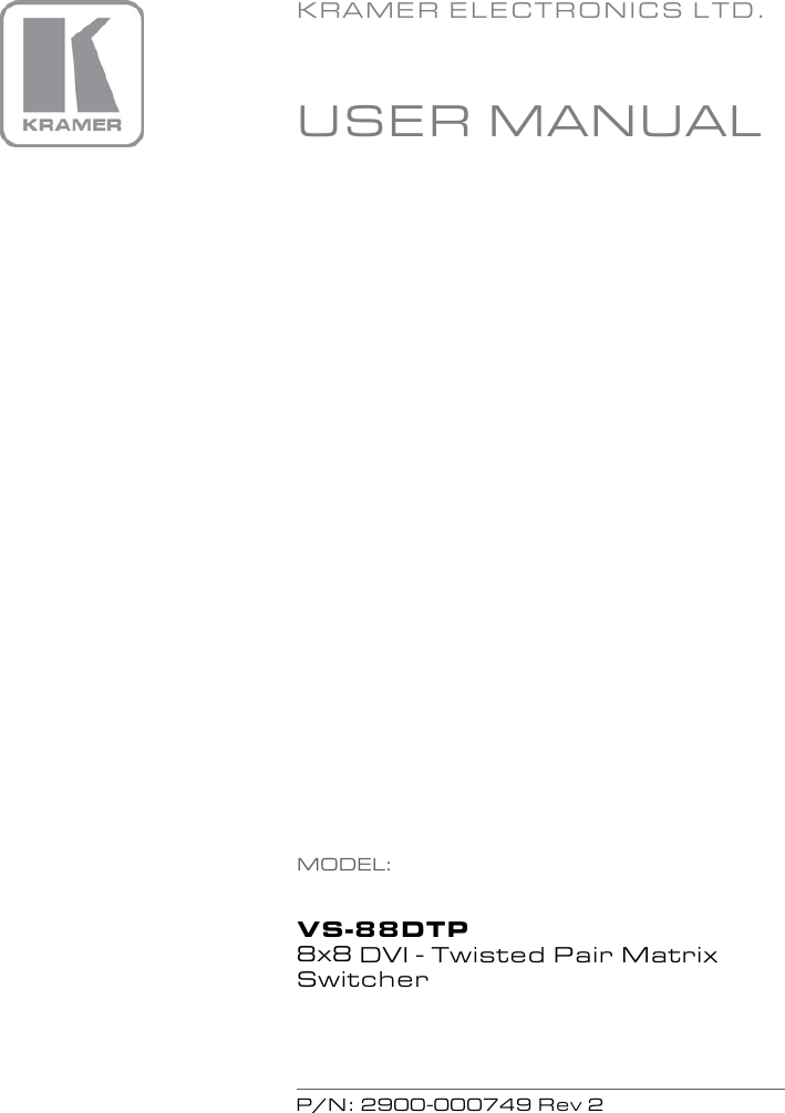Kramer Electronics Switch Vs 88Dtp Users Manual