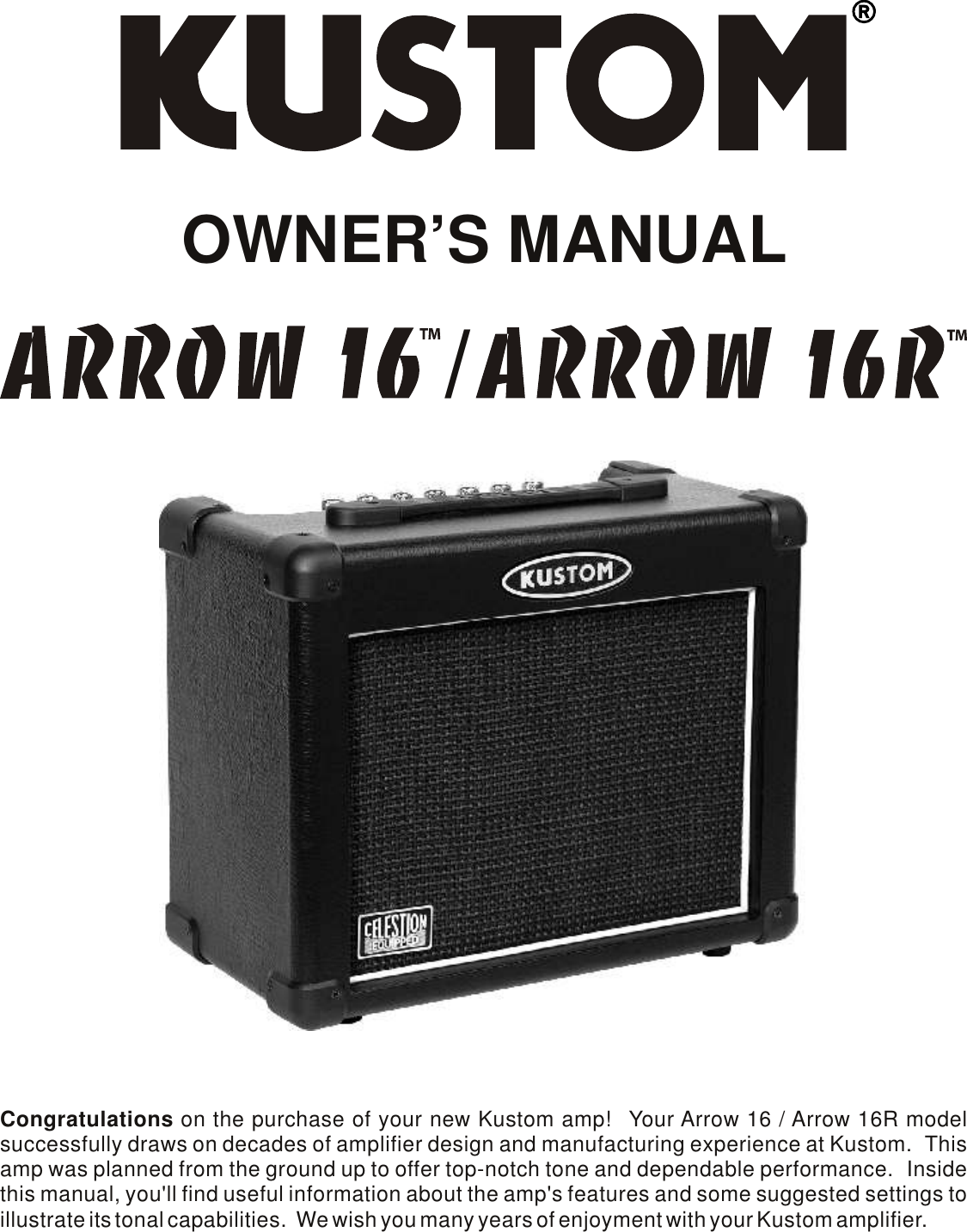 Kustom Arrow 16 Users Manual Arrow16 16R Owners 11OCT05
