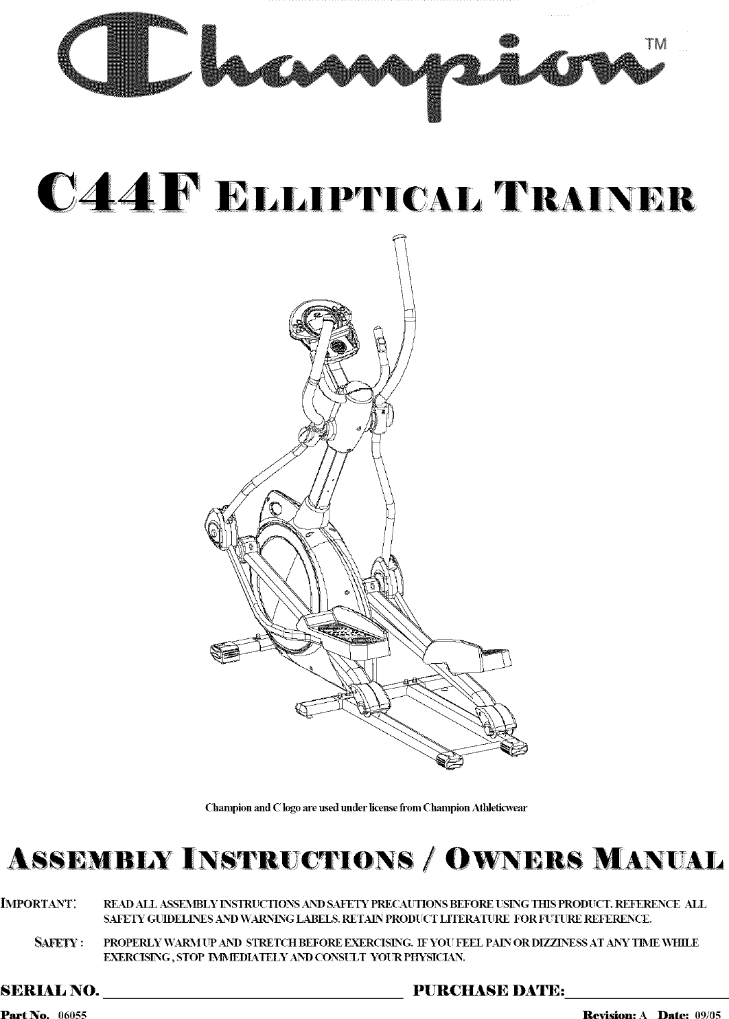 LAMAR (CHAMPION) Elliptical Manual L0601160