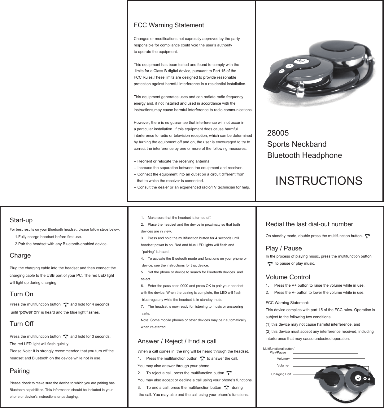 LEADER INNOVATIONS 28005 Bluetooth Headphone User Manual TEK122 ...
