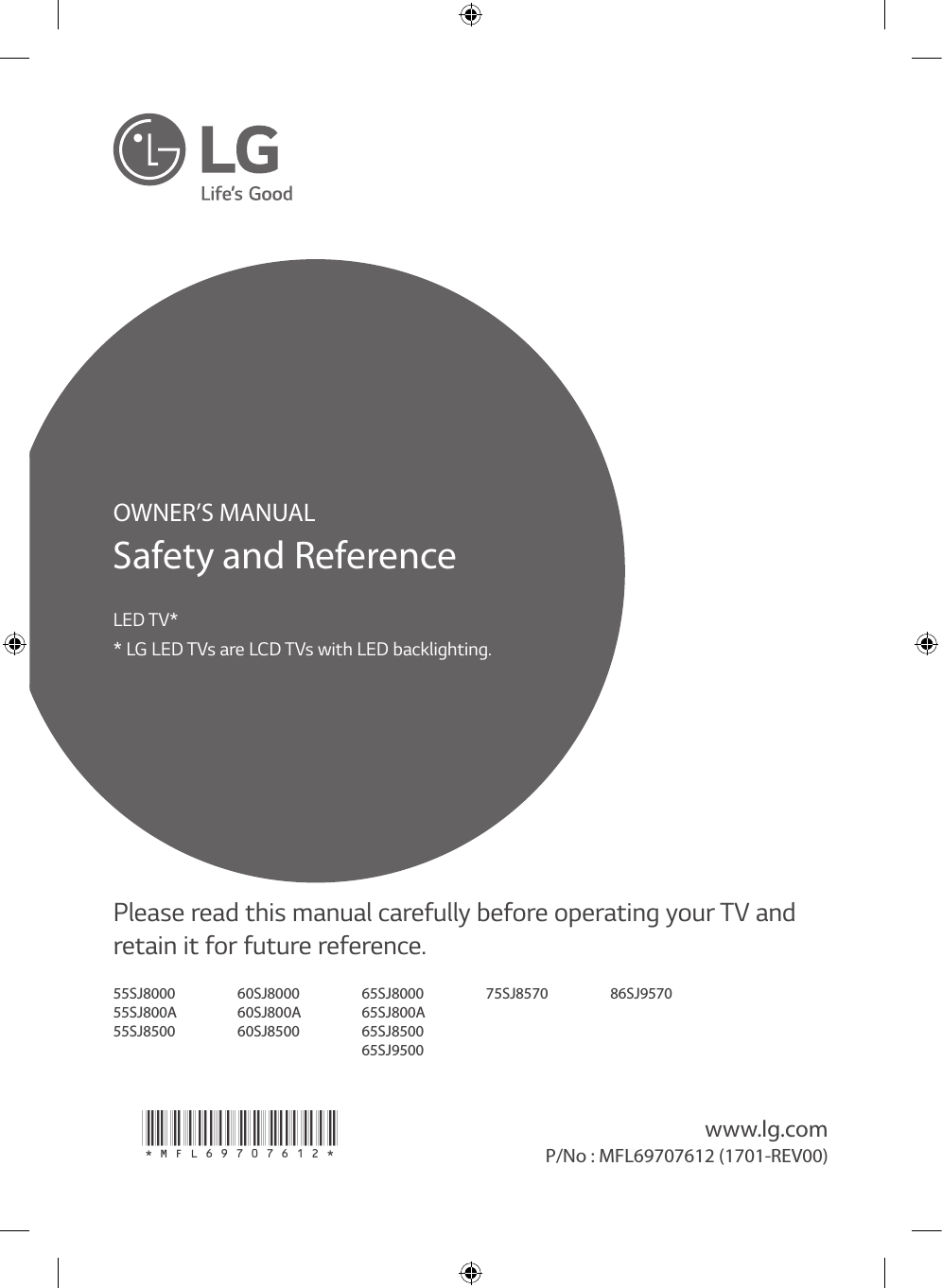 LG 75SJ8570 User Manual Owner's MFL69707612 00 MFL69820102 1.1 RS