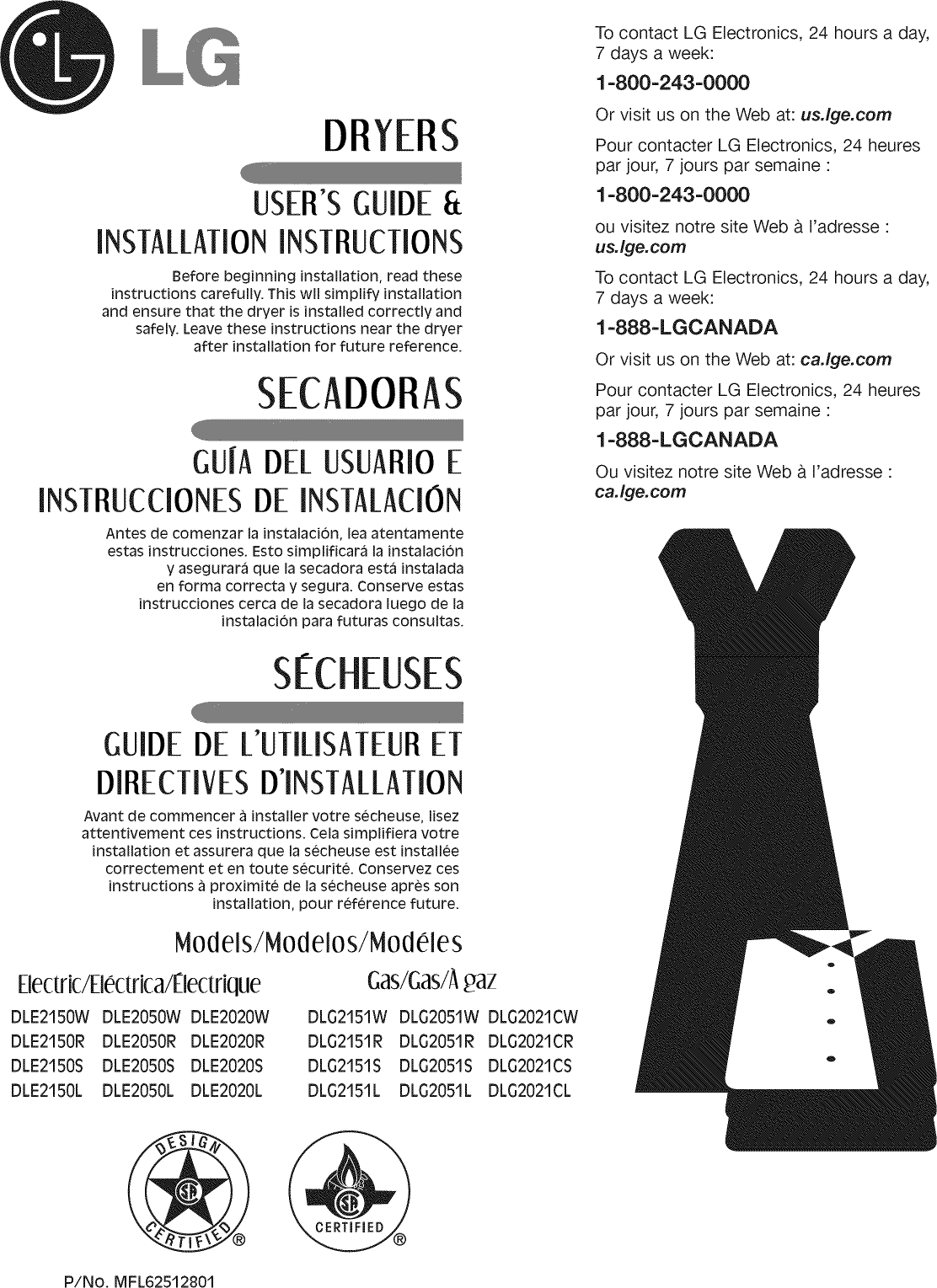 LG DLE2050W User Manual DRYER Manuals And Guides L0912312