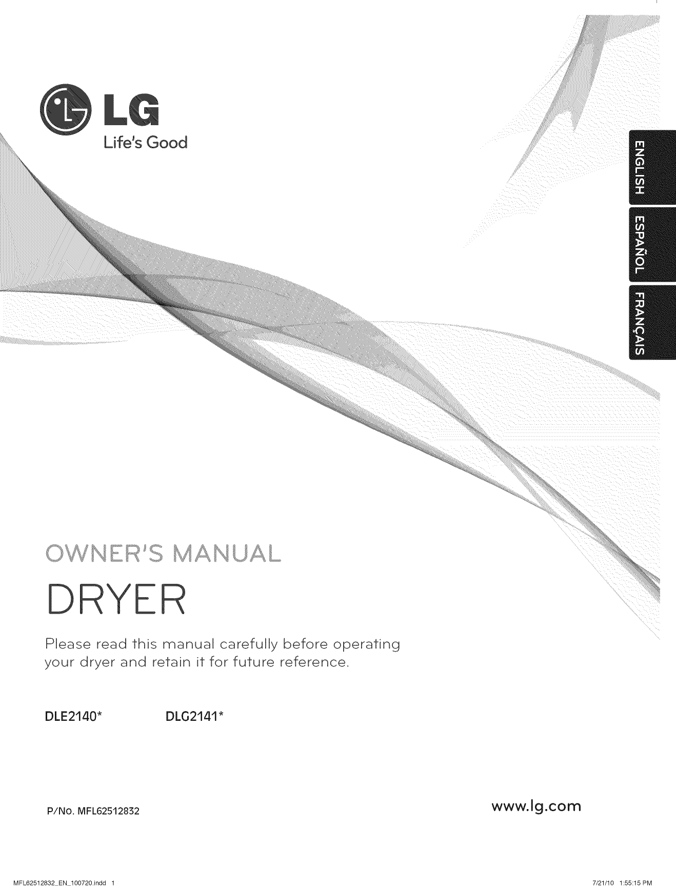 LG DLE2140W 1010477L User Manual DRYER Manuals And Guides