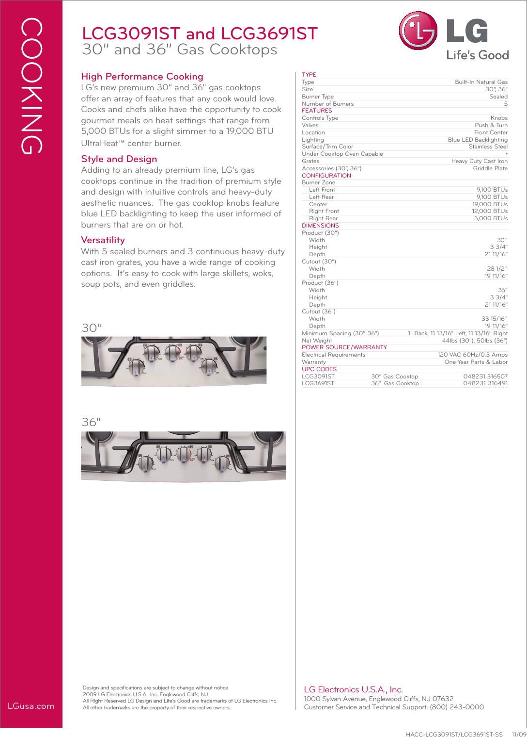 LG LCG3691ST LCG3091ST User Manual Specification Spec