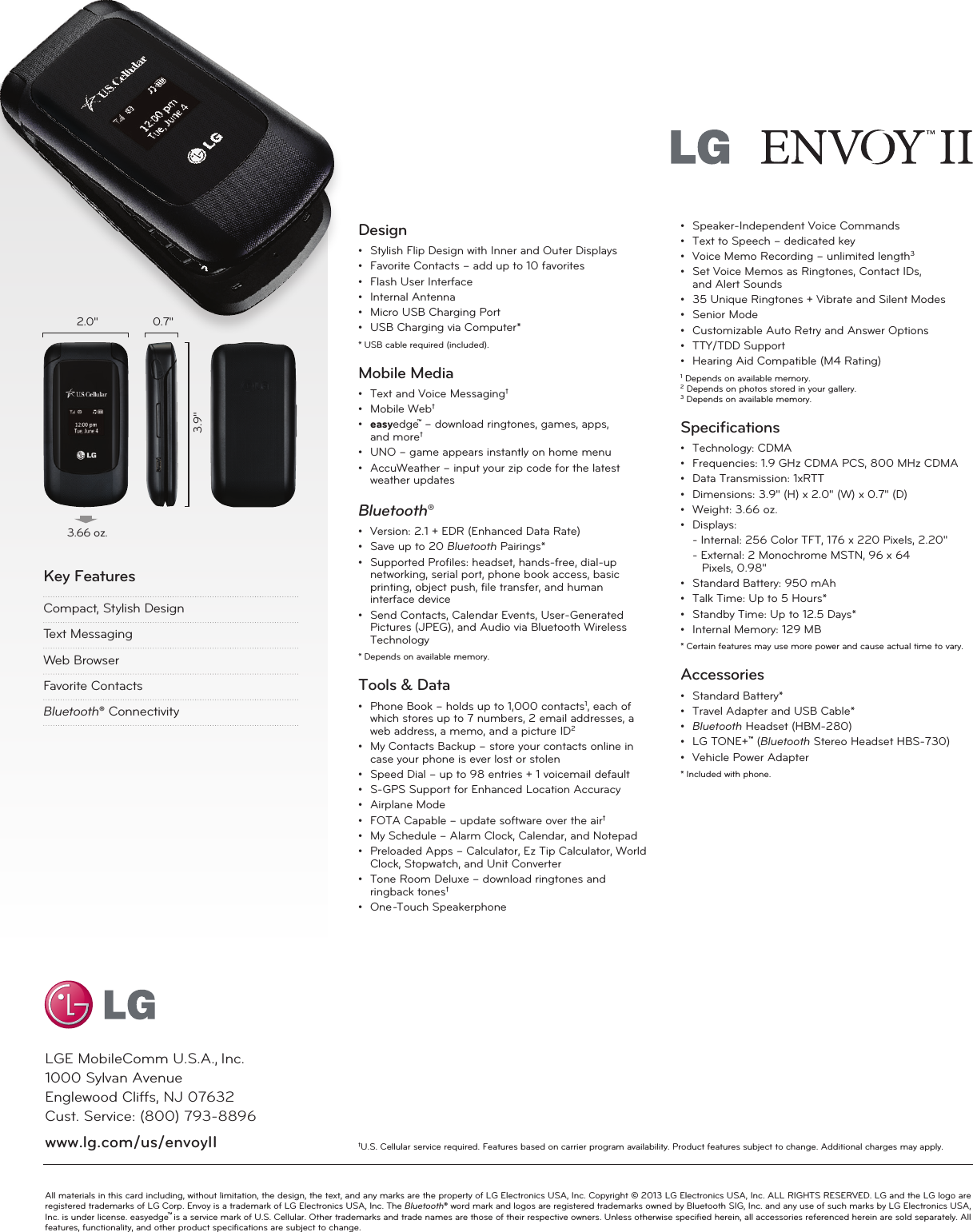 LG UN161 User Manual Data Sheet E Datasheet Envoy II