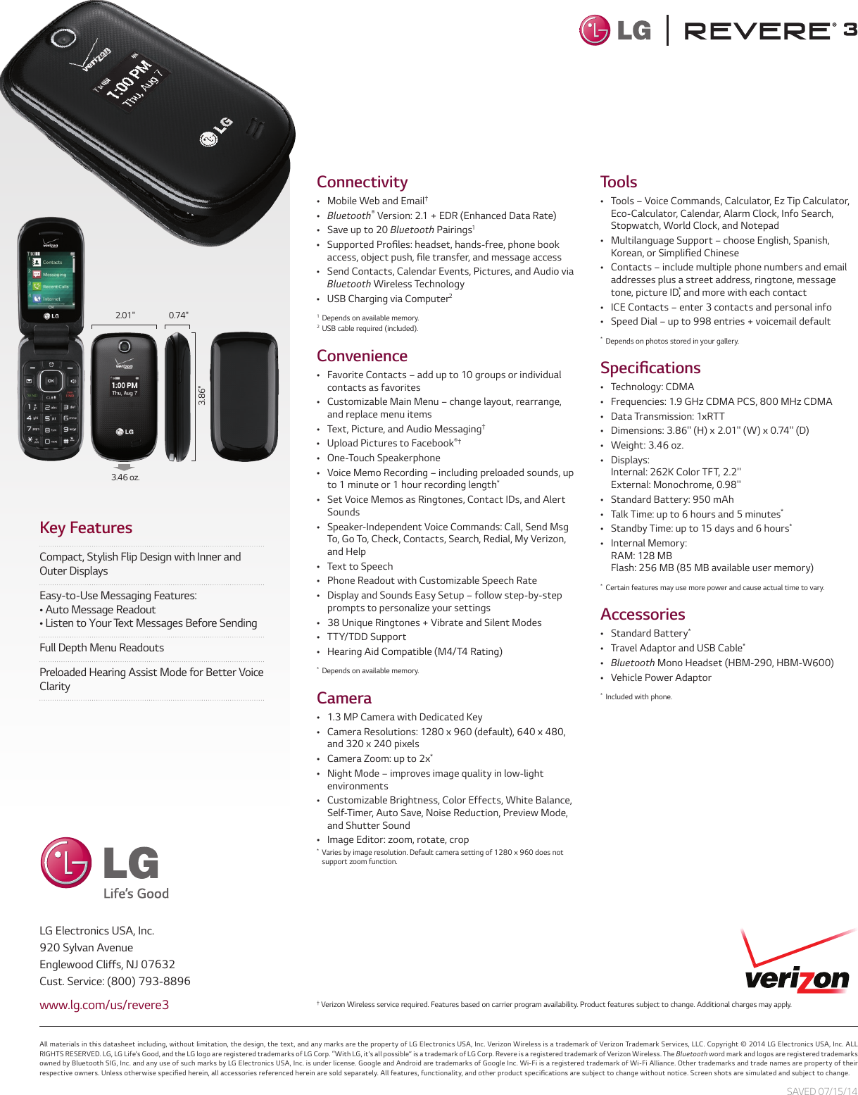 LG VN170 Data_Sheet_LG_Revere_3 User Manual Data Sheet Revere 3 Datasheet