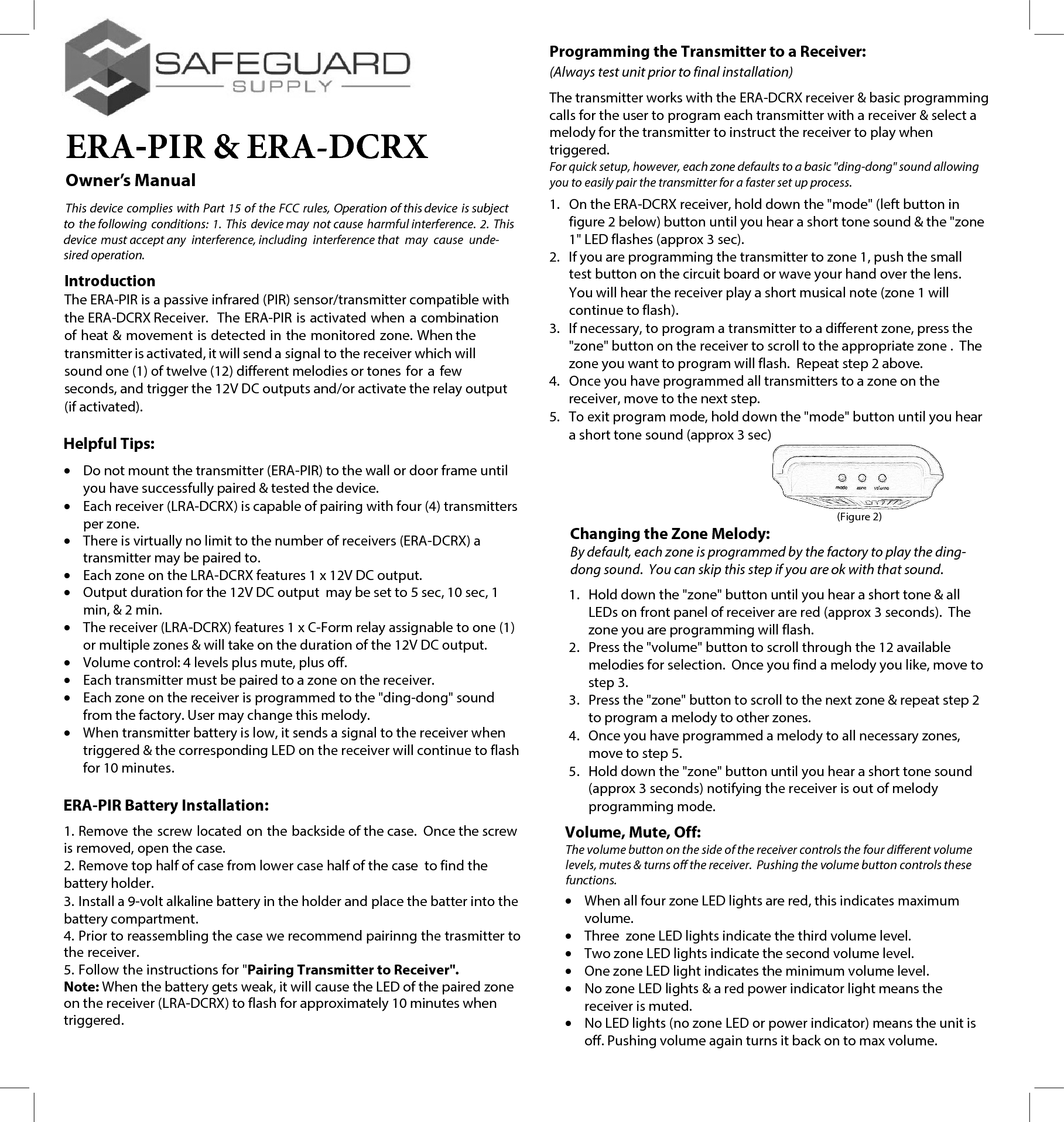 LHE ERA-PIR Indoor Motion Sensor User Manual UT2500 manual indd