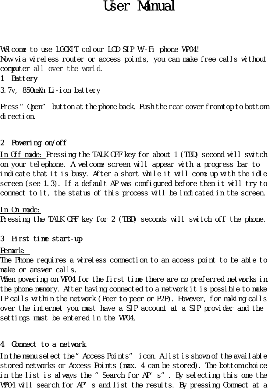 LOOKIT WP04 WI-FI SIP IP PHONE User Manual