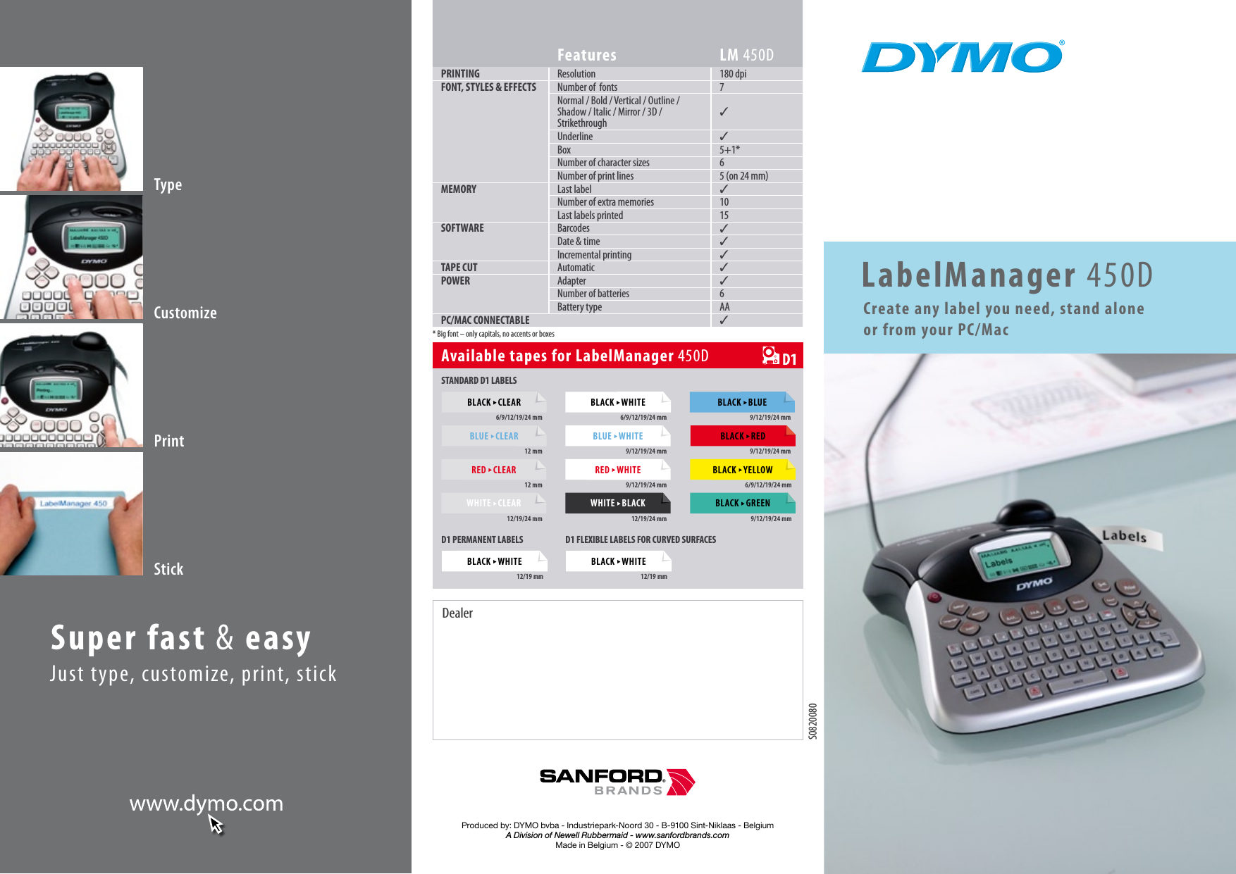 LabelZone Dymo Labelmanager 450D Brochure User Manual